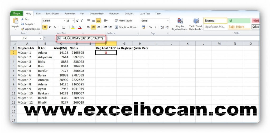 Excelde EĞERSAY Formülünün Kullanımı | Excel Hocam Excelde EĞERSAY Formülünün Kullanımı | Excel Hocam
