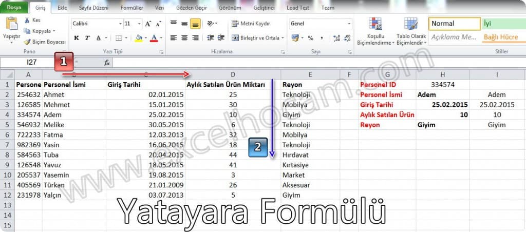 Excelde YATAYARA(HLOOKUP) Formülünün Kullanımı | Excel Hocam Excelde YATAYARA(HLOOKUP) Formülünün Kullanımı | Excel Hocam